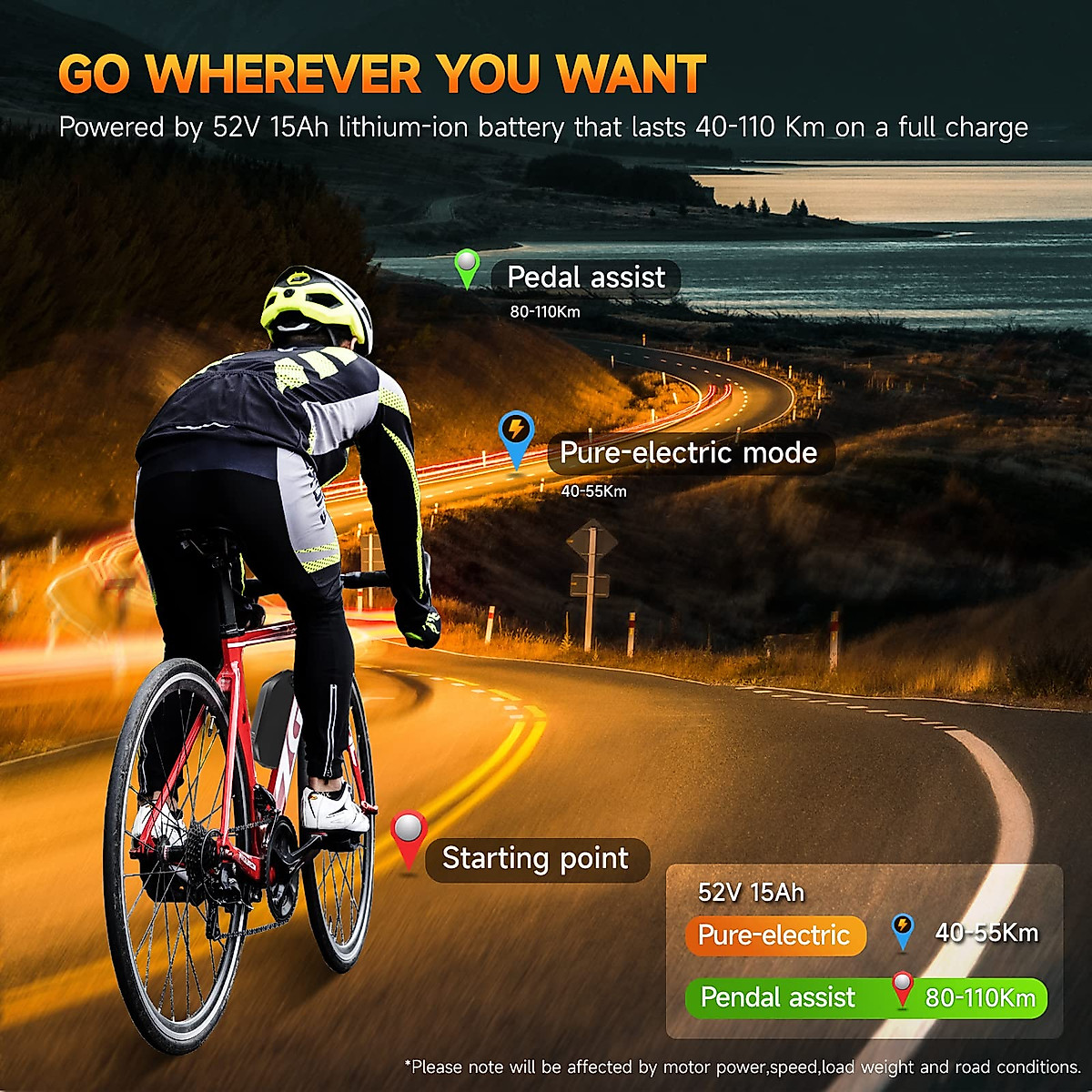 FcotMiue Ebike Battery Pack 52V 15Ah Electric Bike Downtube Batteries for 500W 750W 1000W Bafang Voilamart AW Ebikeling and Other Motor Convertion kit DIY