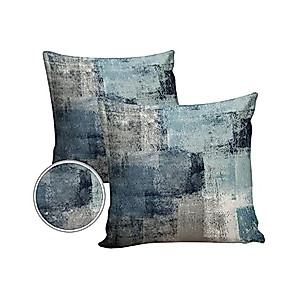 Waterproof Outdoor Throw Pillow Cover Blue and Gray Lumbar Pillowcases Set of 2 Modern Art Abstract Painting Decorative Patio Furniture Pillows for Couch Garden 18 x 18 Inches