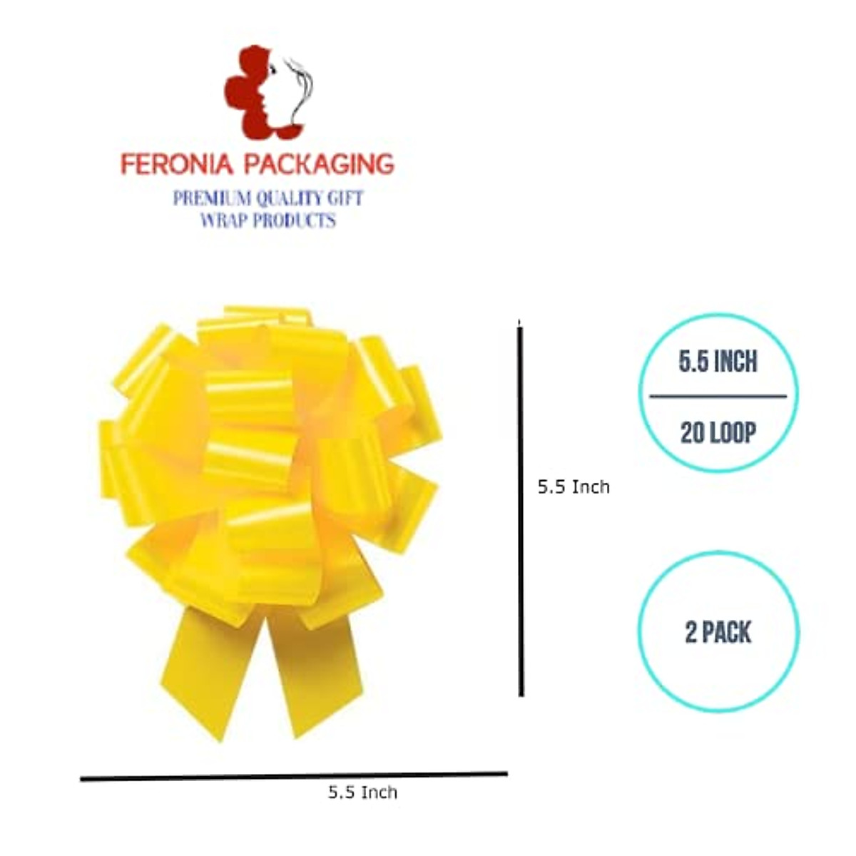 Feronia Packaging 2 Pieces Pull Bow for Gift Wrapping Gift Bows Pull Bow With Ribbon for Wedding Gift Baskets, 5.5 Inch 20 Loop (Yellow)