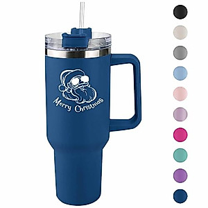 LB LEOBON 40 ounce insulated cup with handle, double-layer vacuum stainless steel material, equipped with straw, can keep warm or maintain cold drinks Santa Claus Merry Christmas Cowboy Blue