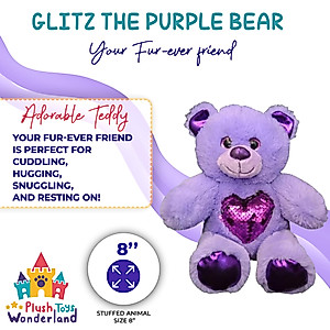 PLUSH TOYS WONDERLAND Glitz The Purple Bear 8 Inch Stuffed Animal Soft and Cuddly Plush Toy for Kids, Adorable Purple Teddy Bear Gift for Toddlers, Playtime, Birthday, and Snuggles