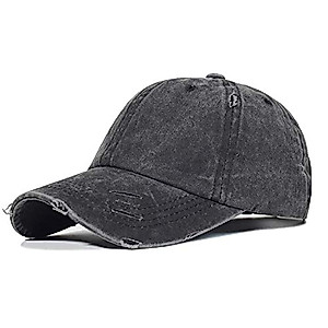 Washed Ponytail Hats Pony Tail Caps Distressed-Baseball for Women(Jean Black)