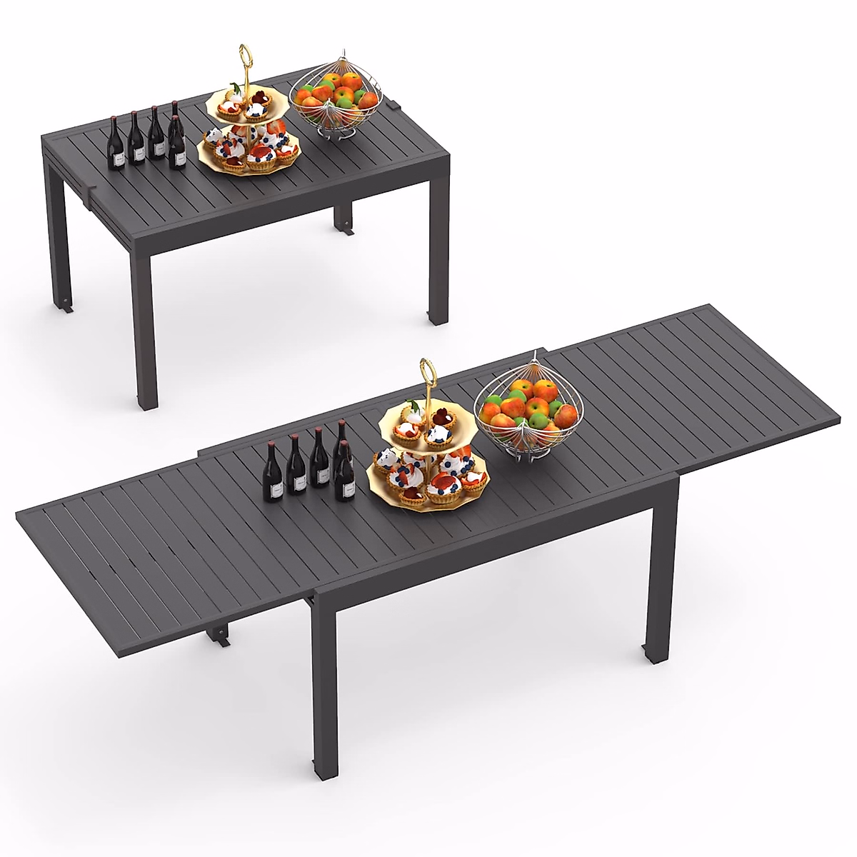 Domi 59" - 89" Expandable Patio Dining Table - Aluminum, Adjustable, Smooth-Sliding, Outdoor Furniture for 6-8 Person, Ideal for Backyard, Porch, Deck, Garden - Dark Brown,