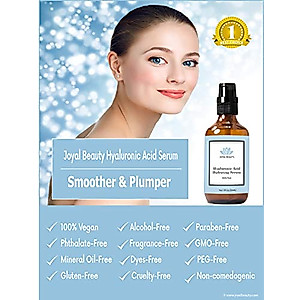 Hyaluronic Acid Serum for Face Skin Eyes Lips by Joyal Beauty. 100% Pure Best Anti-aging Hydrating Original Hyaluronan for Topical Use. Highest 4% Solution. Best Anti Wrinkle Smoother