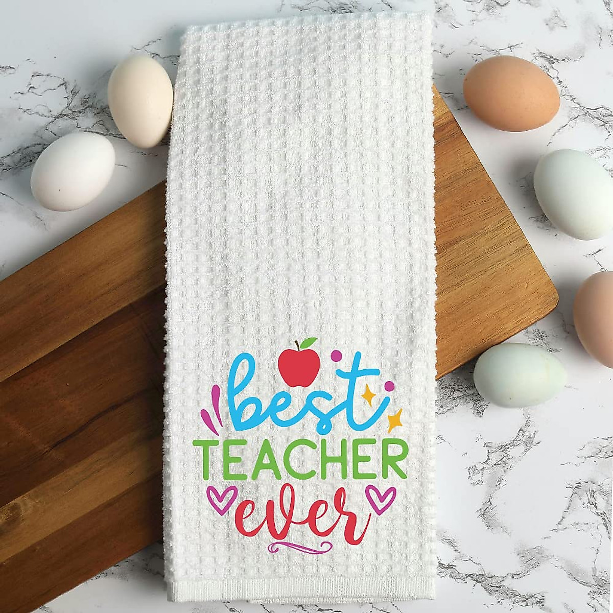Best Teacher Ever Dish Towel Waffle Weave Gift for Teacher Teacher Life Kitchen Towels Kitchen Décor Appreciation Gift for Friend Coworker #1 Teacher 16" x 24"