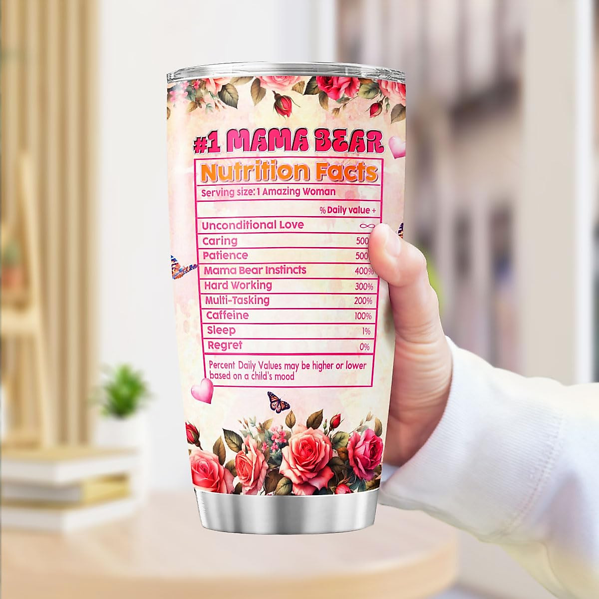 Mama Bear Nutrition Facts, Cups Handle Mother Women Mothers For Funny Coffee Tumblers Insulated Mom Day, Tumbler 20 Oz With Lid And Straw, Mama Bear Gifts