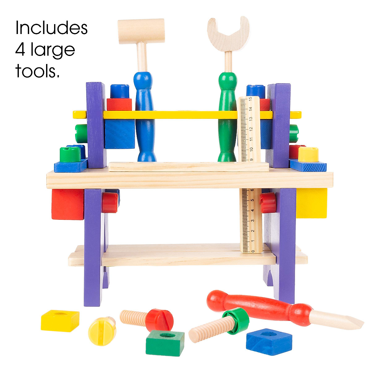 Hey!Play! Kids Workbench and Tool Set- Solid Wood Tabletop Workshop, Pretend Play Toy Building Set, Includes Hammer, Ruler, Screwdriver, Wrench