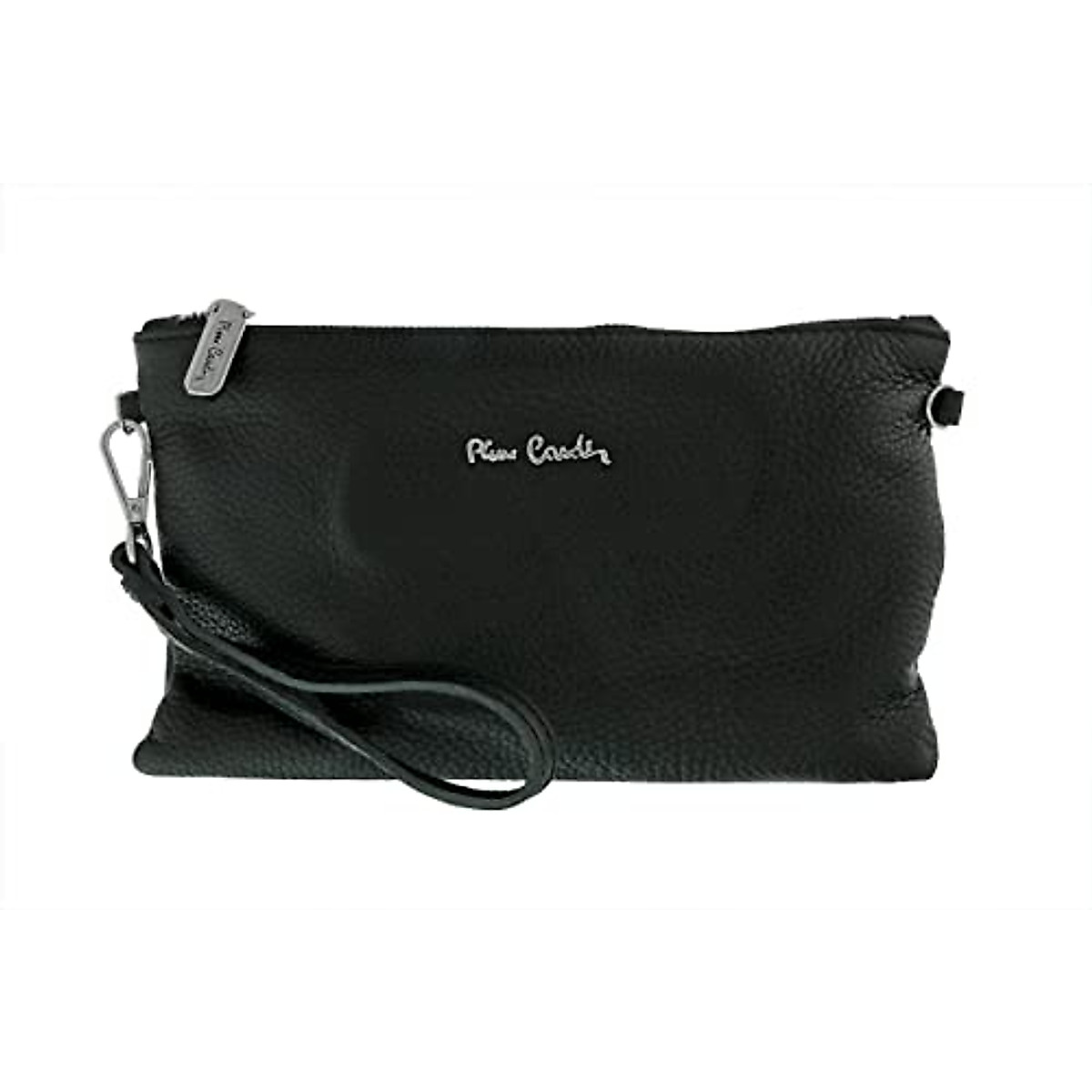 Pierre Cardin Black Leather Small Slouchy Fashion Pouch Clutch for womens