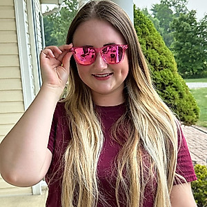 SUNOVELTIES 12 Pack Neon Color Sunglasses Classic Clear Colored Frame Mirrored Lenses Glasses Men/Women Bulk Birthday Beach Pool Party Favors