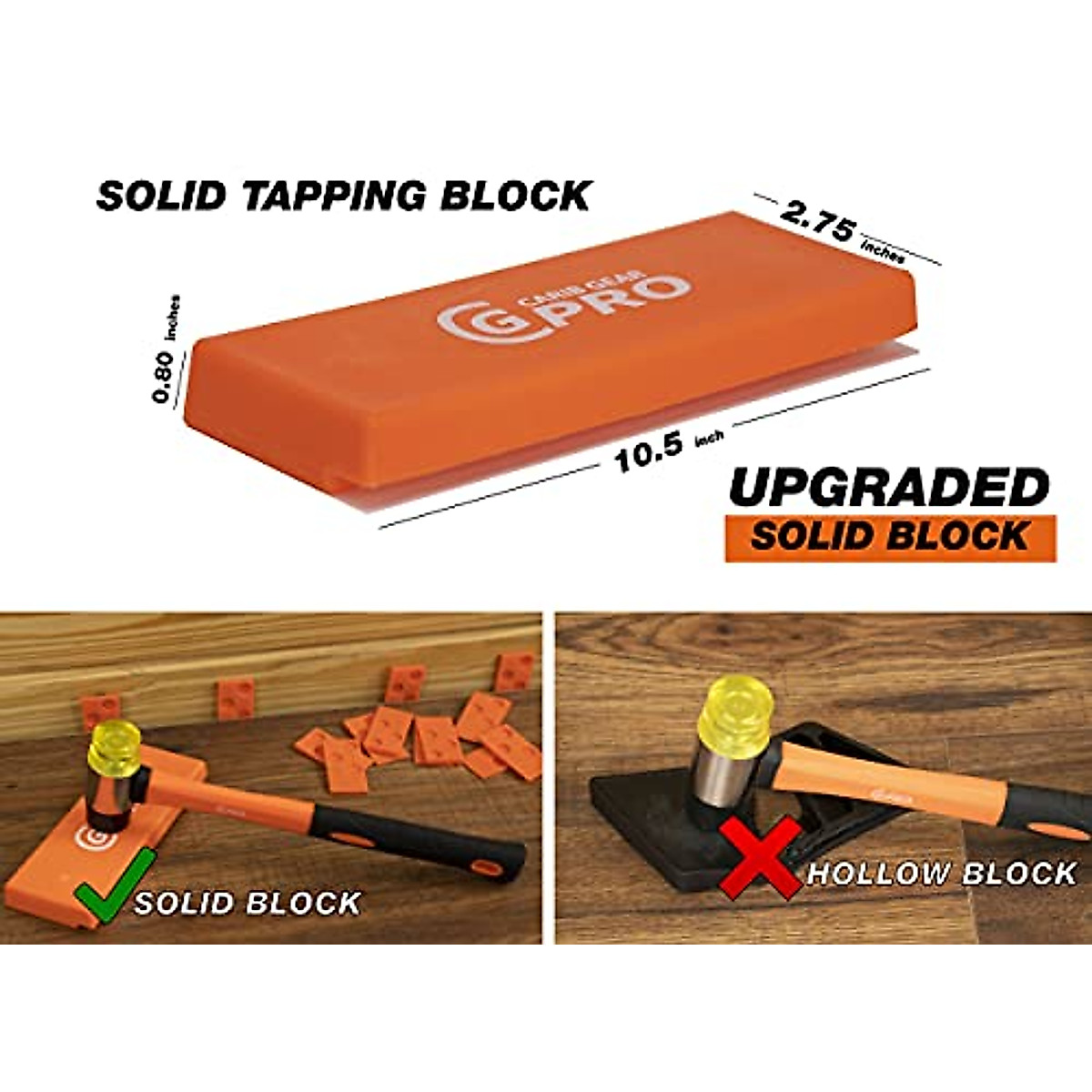 Laminate Wood Flooring Installation Kit with Extra Strong Solid Tapping Block Heavy Duty (43, Upgraded Fiberglass Handle Mallet)