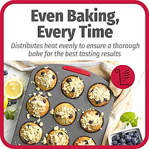 GoodCook MegaGrip 12-Cup Nonstick Steel Cupcake and Muffin Pan with Silicone Grip Handles, Gray