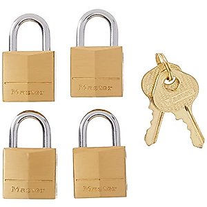 Master Lock Padlock, Solid Brass Lock, 3/4 in. Wide, 120Q (Pack of 4-Keyed Alike)