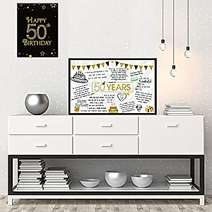 Birthday Card decoration Happy Birthday Jumbo Message Greeting Cards Black and Gold Balloons Stars Birthday Party Decoration Card Guest Book Alternative Sign Poster for men women (50th Birthday)