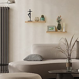 FALANZATH Floating Shelves Wall Mounted Set of 2, Rustic Natural Wood Shelves 24 Inch, Wall Shelves for Bedroom, Bathroom, Living Room, Kitchen, Office (Natural Wood)