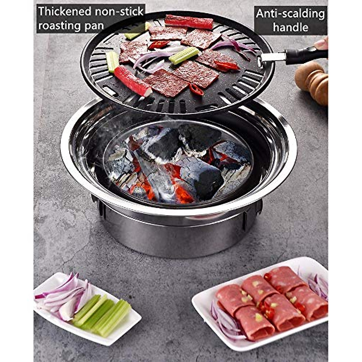 Primst Multifunctional Charcoal Barbecue Grill, Household Korean BBQ Grill, Portable Camping Grill Stove, Tabletop Smoker Grill