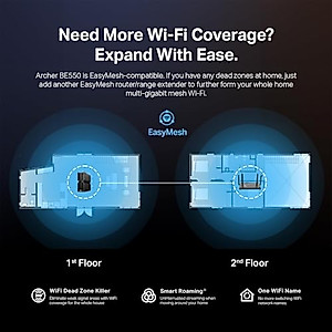 TP-Link Tri-Band BE9300 WiFi 7 Router Archer BE550 6-Stream 9.2Gbps Full 2.5G Ports 6 Internal Antennas Covers Up to 2,000 Sq. Ft. Add Easy-Mesh Device for Extended Coverage VPN Support