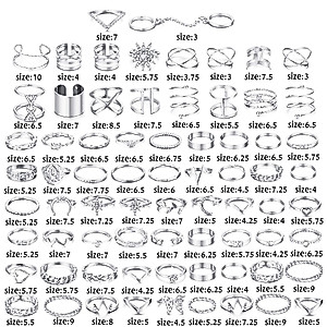 JOERICA 70PCS Knuckle Rings for Women Stackable Joint Midi Finger Ring Set Silver Tone