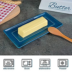 Butter Dish Ceramic Butter Tray Holder Butter Keeper Butter dish with Lid for Countertop Refrigerator Perfect for East West Coast Butter