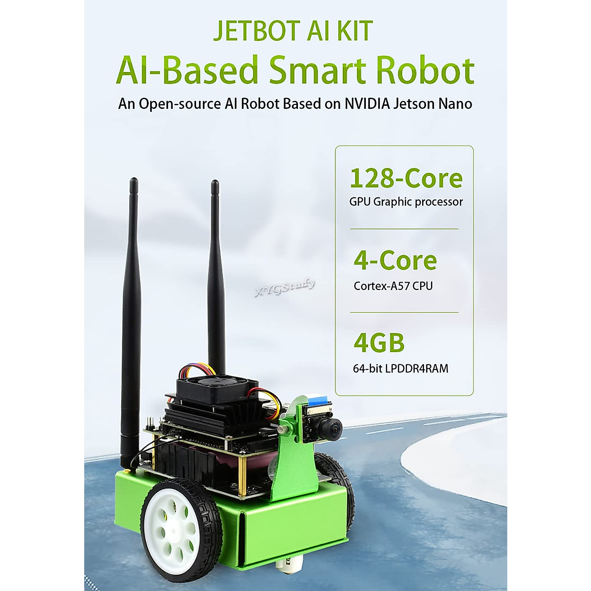 JetBot AI Kit Based on Jetson Nano to Build Smart AI-Based Robot JetBot with Front Camera Eye and ROS Nodes Code Dual Mode Wireless WiFi Bluetooth Facial Recognition Object Tracking etc @XYGStudy