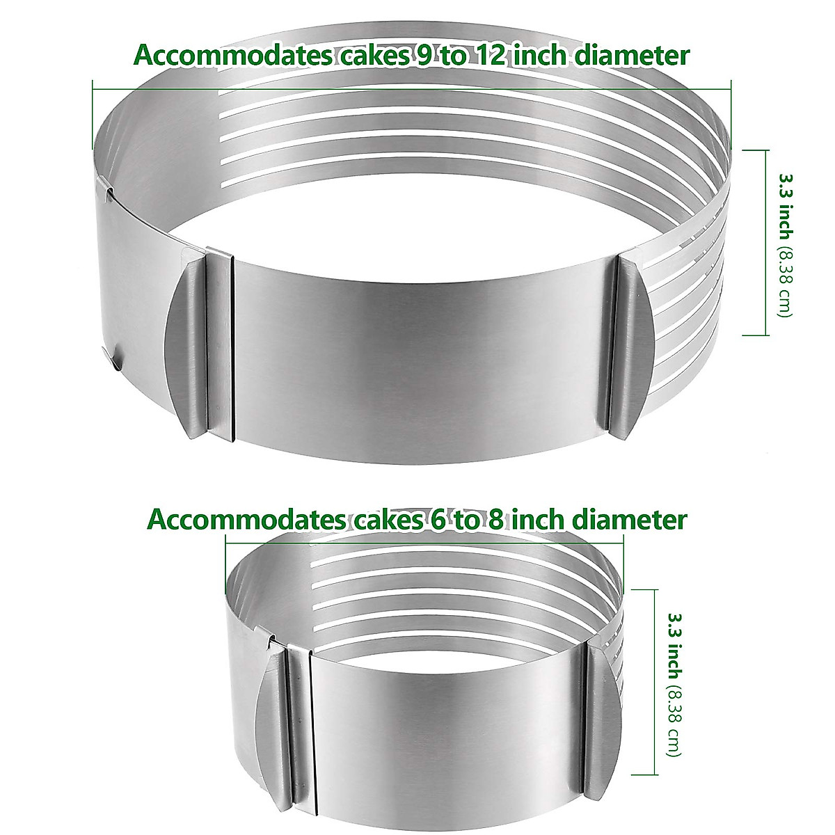 2 PCS Adjustable Cake Ring Cutter, HAKZEON Stainless Steel 7-Layered Cake Slicer Leveler 6-8 Inch, 9-12 Inch Mousse Slicing Round Bread Mold Baking Tool Kit Set for Kitchen DIY Restaurant Bakery