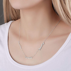 Ouslier Personalized Sterling Silver Three Name Necklace Pendant Custom Made with 3 Names 16”-18” Chain (Silver)