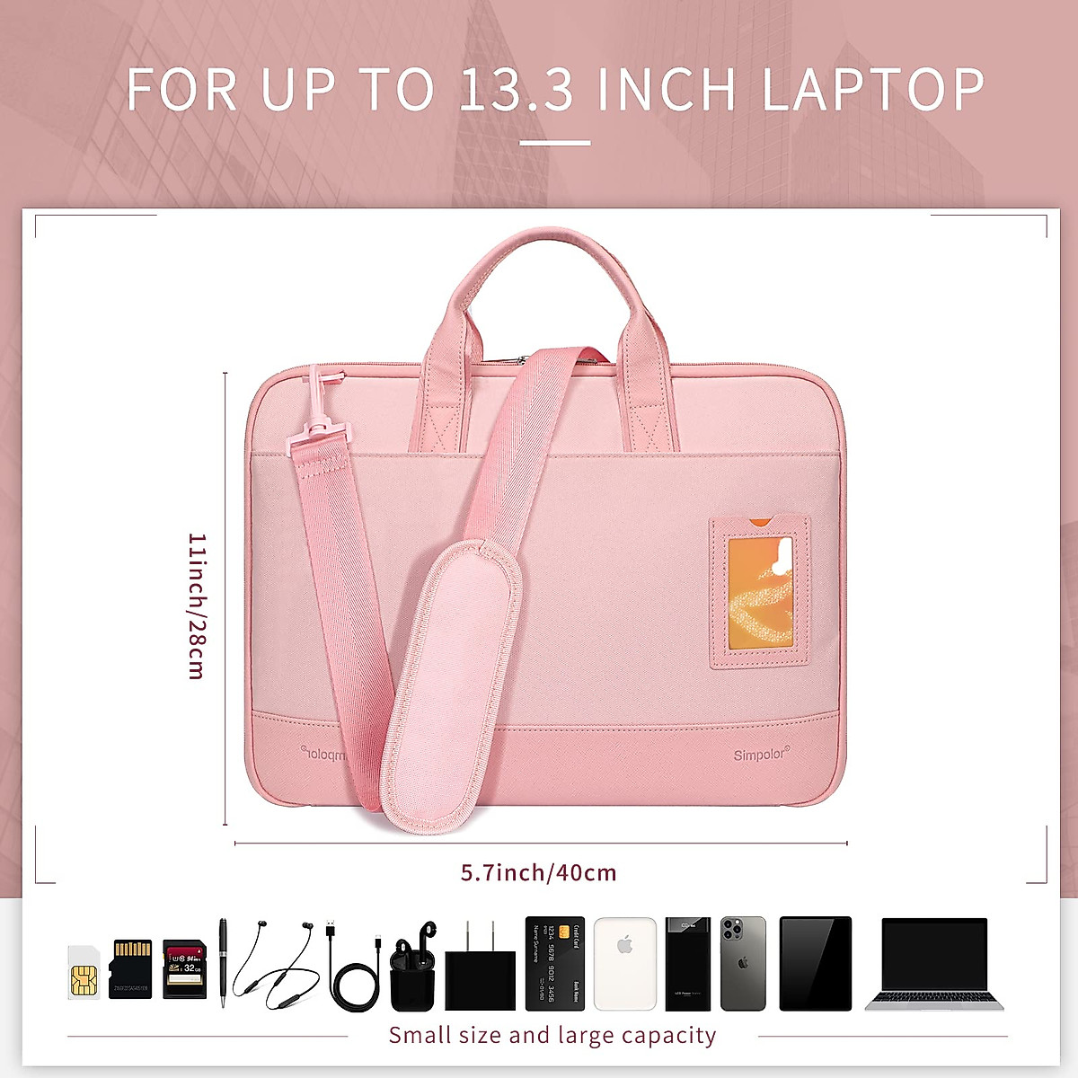 Simpolor 15.6’’ Laptop Case Cable Organizer, Electronic Organizer Inside with Outside Card Holder, 3-Layer Shockproof and Water Resistant 14/15 inch Laptop Sleeve, Pink