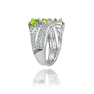 Ice Gems Sterling Silver Peridot and White Topaz Oval Three Stone Ring, Size 10