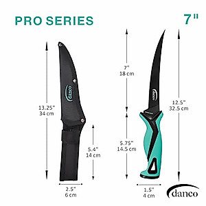 danco Pro Series 7" Fillet Knife | Full Tang German G4116 Stainless-Steel Blades with Teflon Coating, Molded Nylon Sheath, Perfect for Saltwater Fishing & Hunting