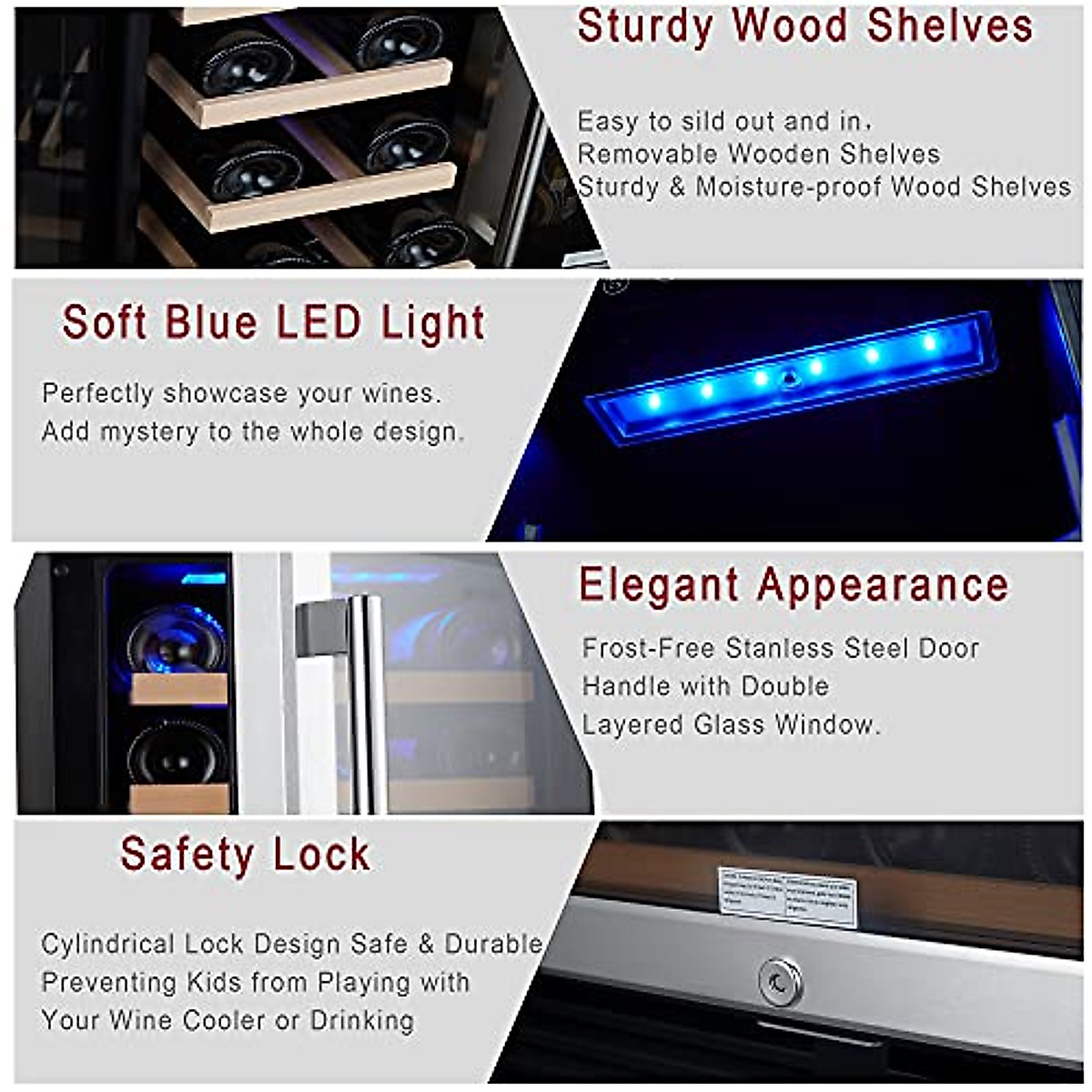 Dxacvkc 24'' Wine Cooler Refrigerator, Beverage Refrigerator with Stainless Steel Tempered Glass Door, Dual Zone Built-in or Freestanding Fridge with Large Capacity