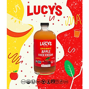 Lucy's Family Owned - USDA Organic NonGMO Raw Apple Cider Vinegar, Unfiltered, Unpasteurized, With the Mother, 34oz Glass Bottle (2 Pack)