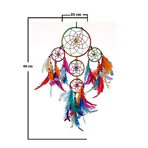 Rooh Dream Catcher ~ Multi Colour 4 Tier with Pretty Lights ~ Handmade Mandala Hangings for Positivity (Can be Used as Home Décor Accents, Wall Hangings, Garden, Car, Outdoor, Yoga Temple, Windchime)