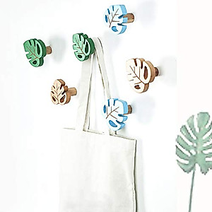 Kelendle 4Pcs Wall Mounted Monstera Wooden Coat Hooks with Mounting Hardware Single Wall Hook Rack Clothes Hanger Organizer (Beech)