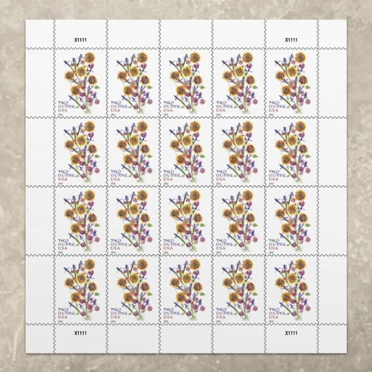 Sunflower Bouquet Stamp Sheet of 20 Two Ounce Rate Postage Stamps