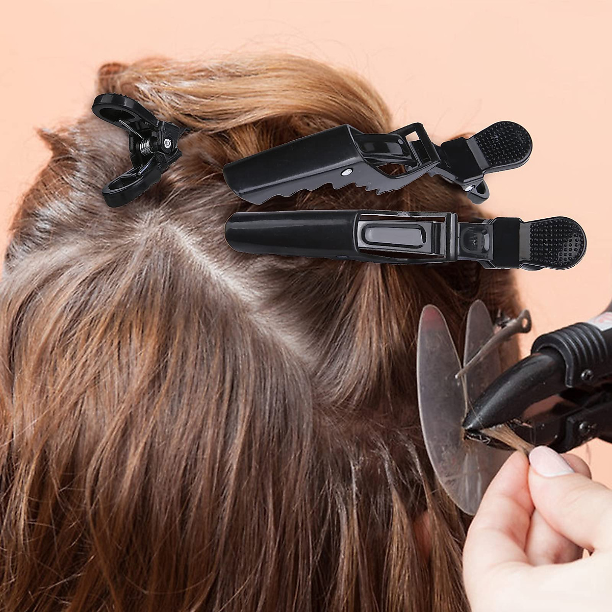 HH&LL 12pcs Hair clips for Styling – Wide Teeth & Double-Hinged Design – Alligator Styling Sectioning Clips of Professional Hair Salon Quality (Black without Logo)