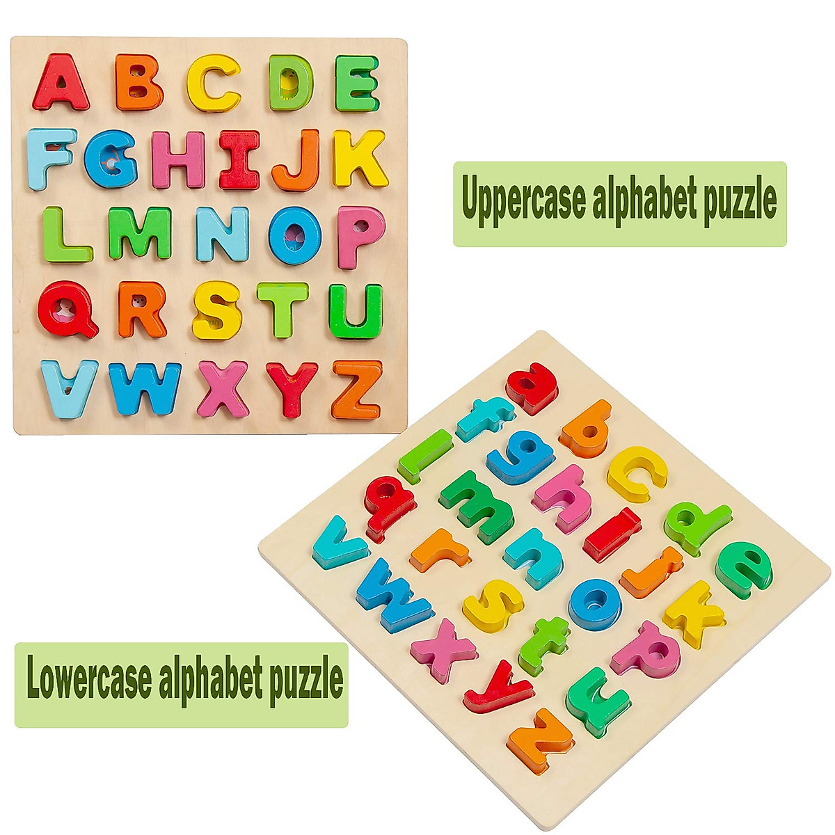 Wondertoys Wooden Alphabet Puzzle for Toddlers Chunky Lowercase & Uppercase Letters ABC Puzzles Board for Preschools Boys and Girls