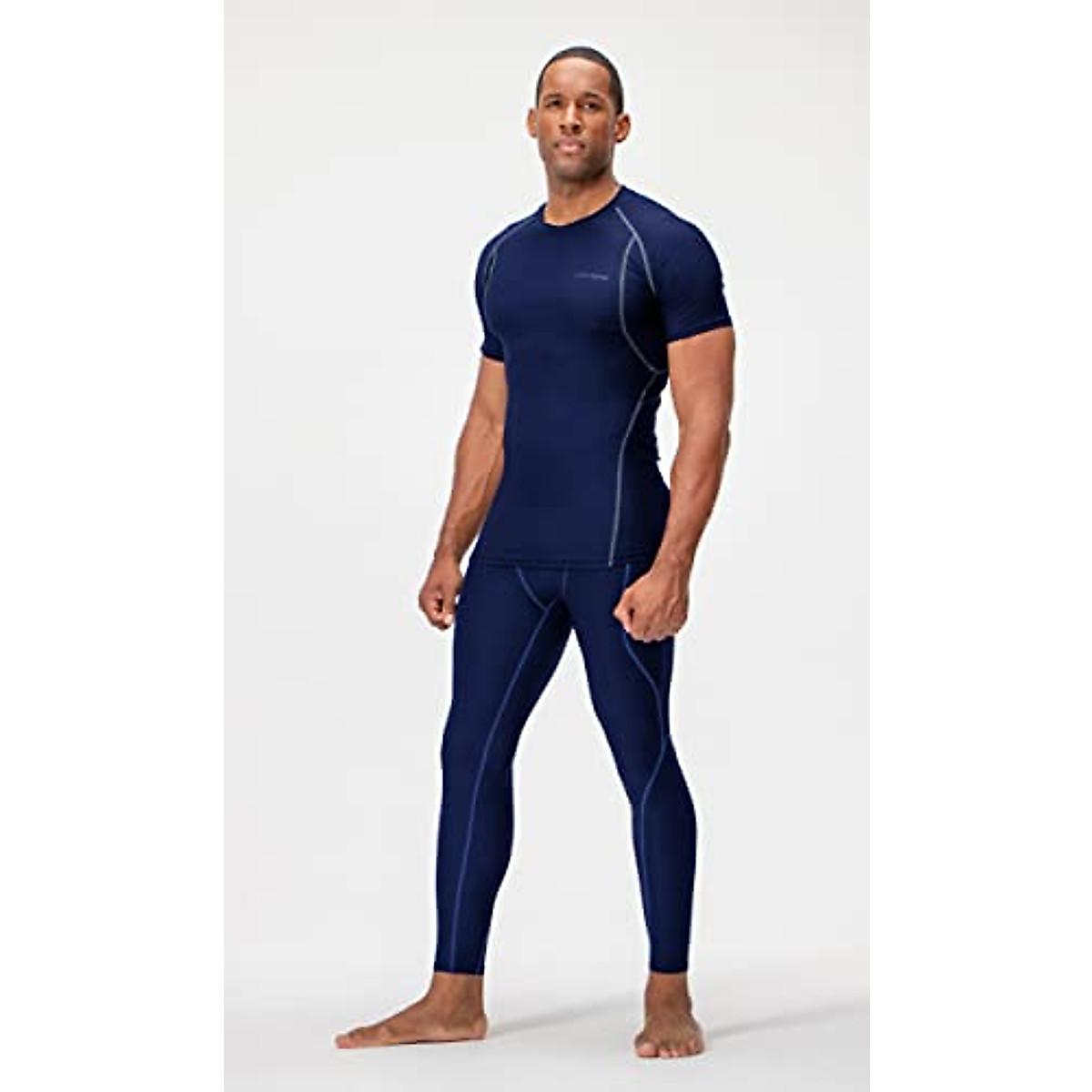 DEVOPS 3 Pack Men's Cool Dry Short Sleeve Compression Shirts, Sports Baselayer T-Shirts Tops, Athletic Workout Shirt (Large, Black/Navy/Olive)