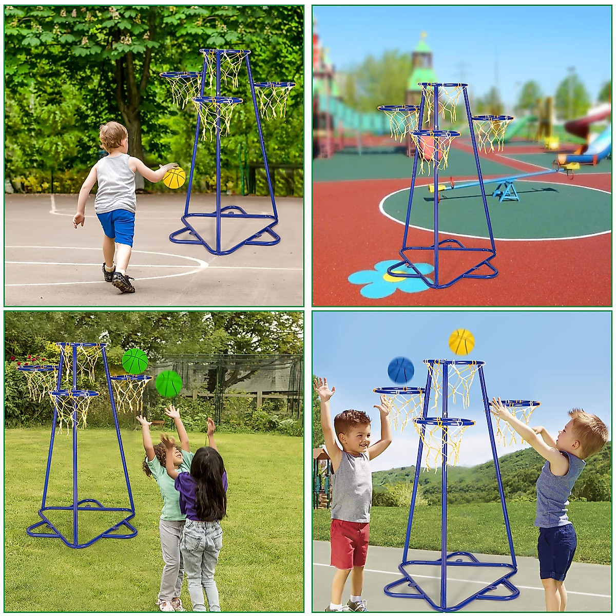 Desllrainy Kids Basketball Hoop Portable Basketball Stand with 4 Hoops at Varying Heights and 3 Balls Toy Set for Age 3 Years and Up for Toddlers Indoor and Outdoor Sport Games