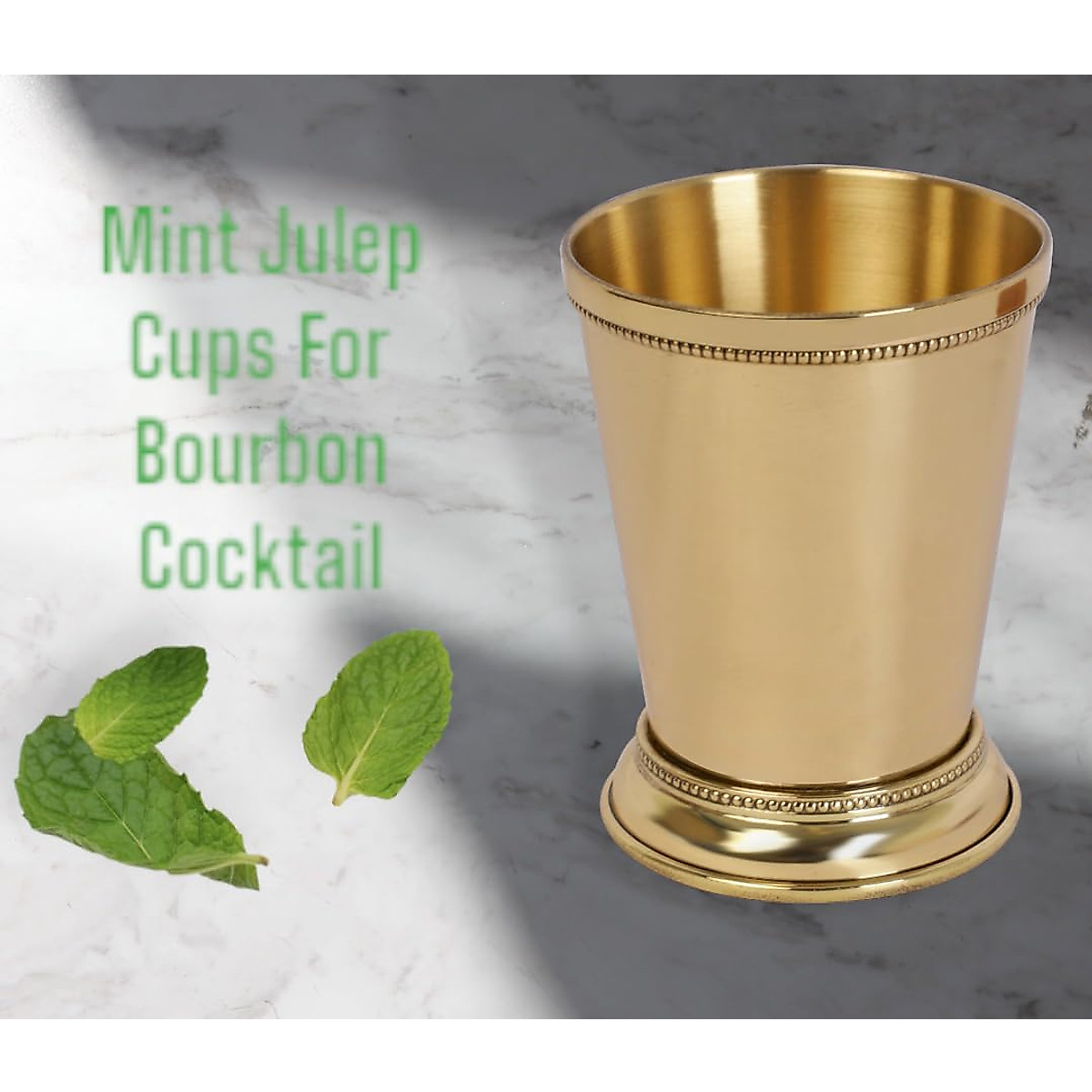 Wonderlist Handicrafts Designer Brass Mint Julep Cup Goblet Tumbler Capacity 12 Ounce Each Gold Julep Cup (Plain)