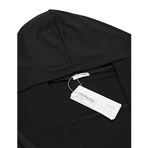 COOFANDY Long Hooded Cardigan Ruffle Shawl Collar Open Front Lightweight Drape Cape Overcoat with Pockets (Black Pattern, M)