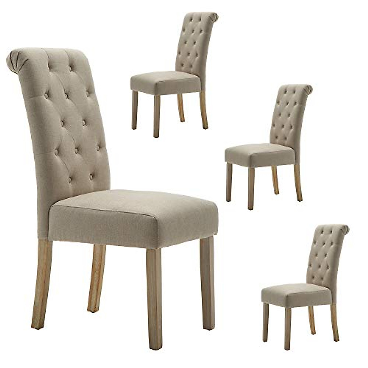 LSSBOUGHT Button-Tufted Classic Accent Dining Chairs with Solid Wood Legs, Set of 4 (Tan)