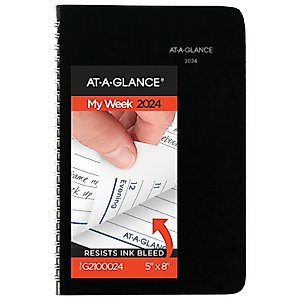 AT-A-GLANCE 2024 Weekly Appointment Book & Planner, 5" x 8", Small, Tabbed Telephone/Address Pages, DayMinder, Black (G2100024)