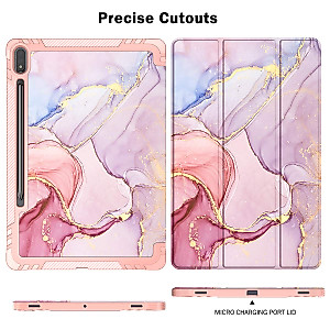 PIXIU Folio Case for Samsung Galaxy Tab S8 Plus /S7 Plus /S7 FE 12.4 inch with S Pen Holder,Trifold Stand PU Lleather Smart Cover with Auto Wake/Sleep Feature Purple Marble