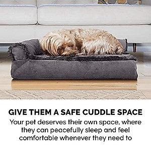 Furhaven XL Orthopedic Dog Bed Plush & Velvet L Shaped Chaise w/ Removable Washable Cover - Platinum Gray, Jumbo (X-Large)