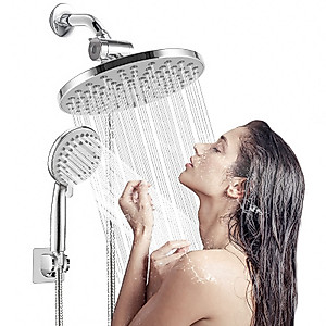 High Pressure 8" Rainfall Shower Head and Handheld Shower Heads Combo, with 60" hose, Punch-free, Dual Powerful Shower Spray Detachable with Holder, Chrome, Regulator fit for High, Low Water Flow