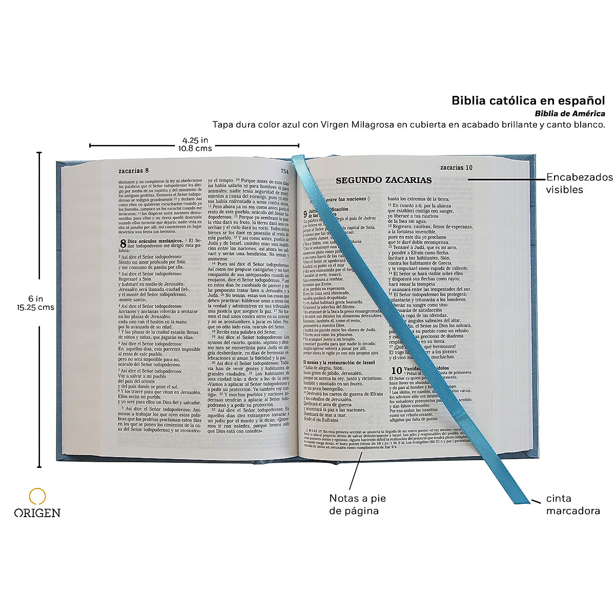 Biblia Católica en español. Tapa dura azul, con Virgen Milagrosa en cubierta / Catholic Bible. Spanish-Language, Hardcover, Blue, Compact