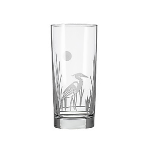 Rolf Glass Heron Highball Glass 15 ounce - Set of 4 Cooler Glasses – Lead-Free Glass - Engraved Drinking Glass with Heavy Base - Designed and Engraved in the USA