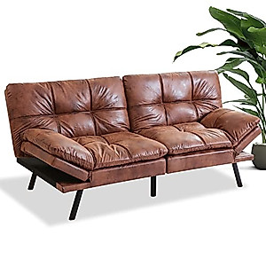 QAIIOO Futon Sofa Brown with Compact Living Space, Memory Foam Modern Convertible Sleeper Bed, Folding Recliner Adjustable Backrest Armrests, Apartment, Dorm, Bonus Room, 71" D x 33" W x 31.5" H
