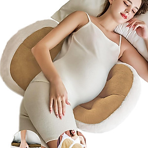 pobopobo Pregnancy Pillow for Sleeping,Comfortable Faux Fur Luxury Maternity Pillow Support for Pregnant Women, Pregnancy Pillows with Laundry Bag, Maternity Pillows for Hip Pain(Coffee)
