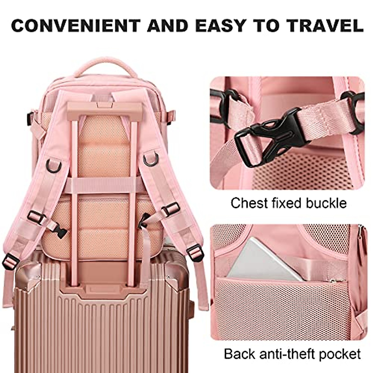 Travel Laptop Backpack for Women Large Capacity Waterproof Business Bag with USB Charging Port College Student Computer Bag Pink