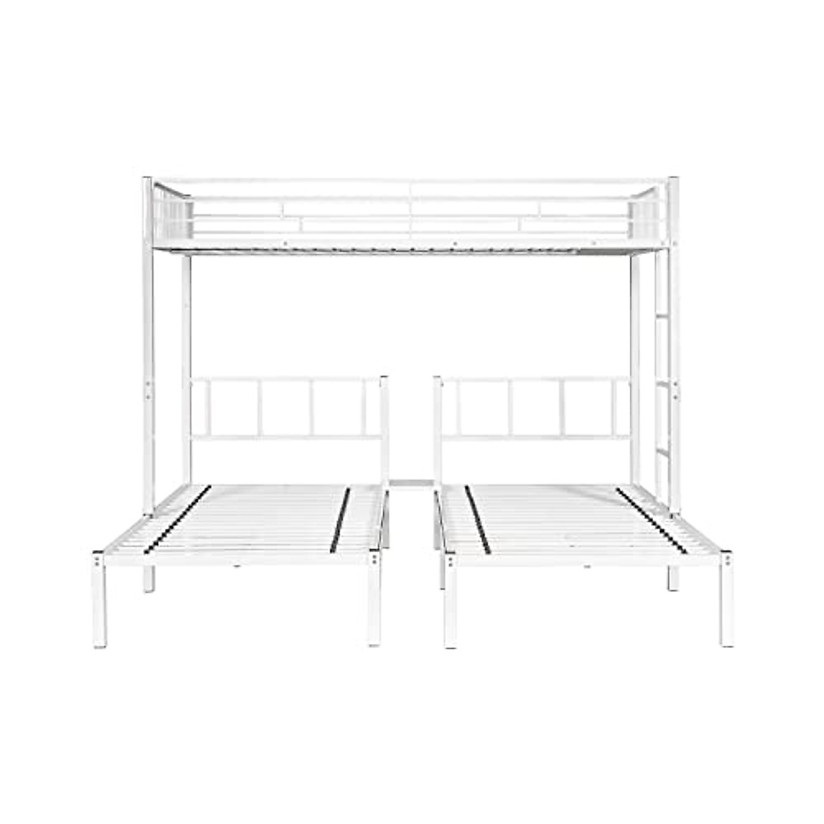 UFINEGO Twin Over Twin & Twin Bunk Bed, Triple Bunk Bed Metal Bunk Bed Frame with Guardrails, Converted into Three Single Twin Bed, No Box Spring Needed